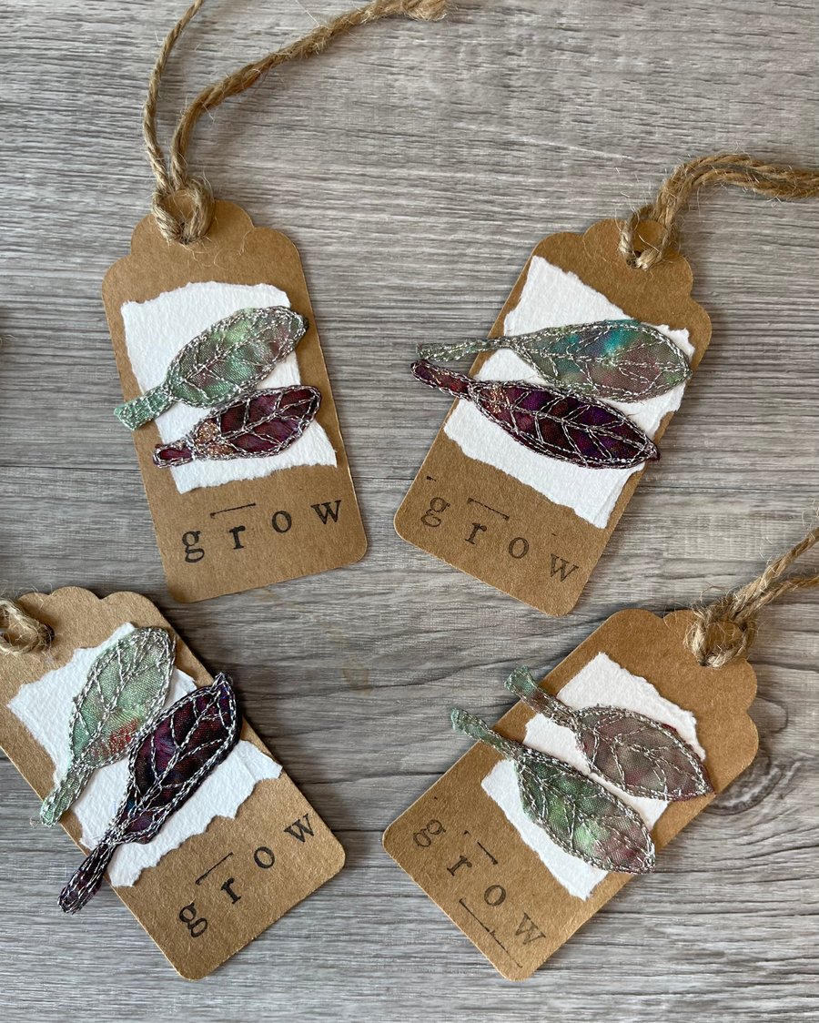 Gardeners Grow Leaf Gift Tags Embroidered - Folksy