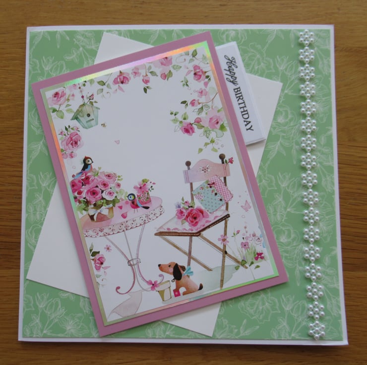 Garden Table & Chair - Large Birthday Card ... - Folksy