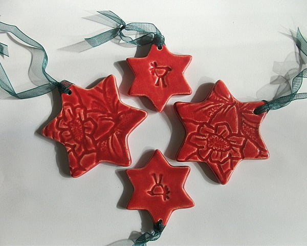 Sold - Ceramic red star christmas decorations - Folksy