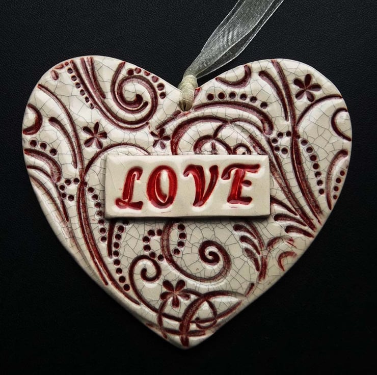 Valentines ceramic heart decoration Love - Folksy