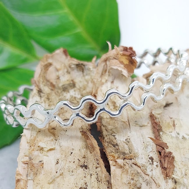 Sterling Silver Double Ripple Bangle - Folksy