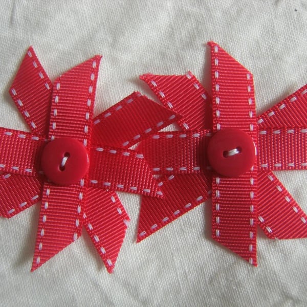 SALE Red Ribbon Stars with Button Centre - Folksy
