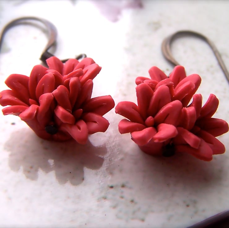 Pink fimo earrings, Rose flowers, Cute dangle e... - Folksy