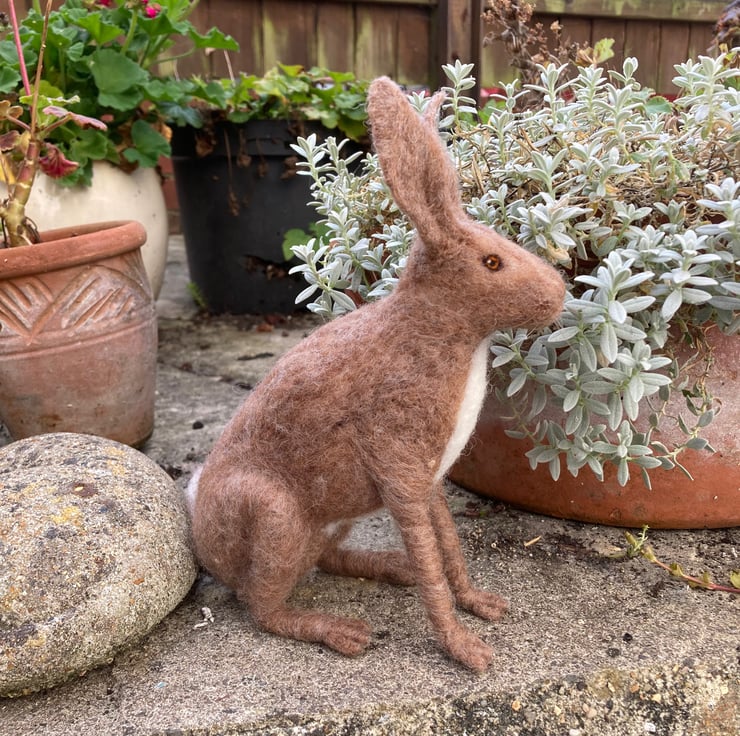 Woollen sculpture, needle felted brown hare - Folksy