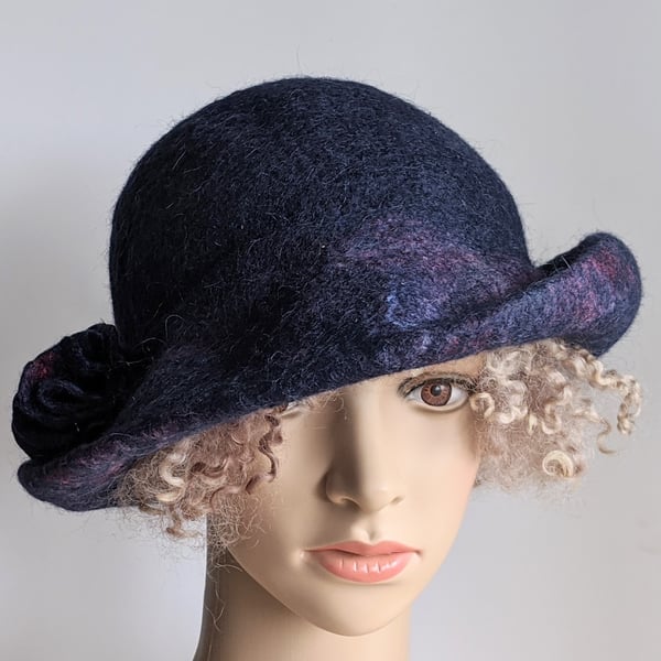 Deep navy felted wool hat - One of the 'Squash... - Folksy