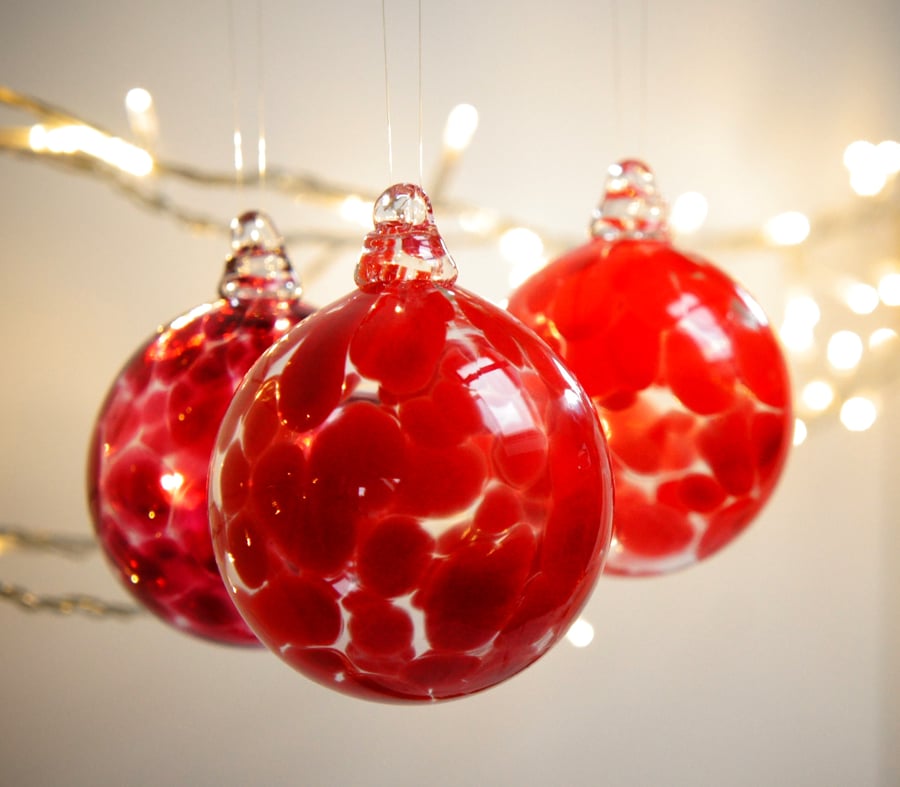 Mini Crimson Red Handmade Blown Glass Bauble - Folksy