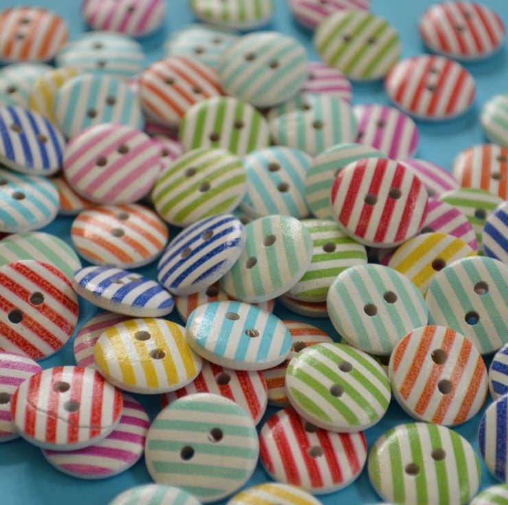 15mm Wooden Striped Buttons Random Mix Stripe S... - Folksy