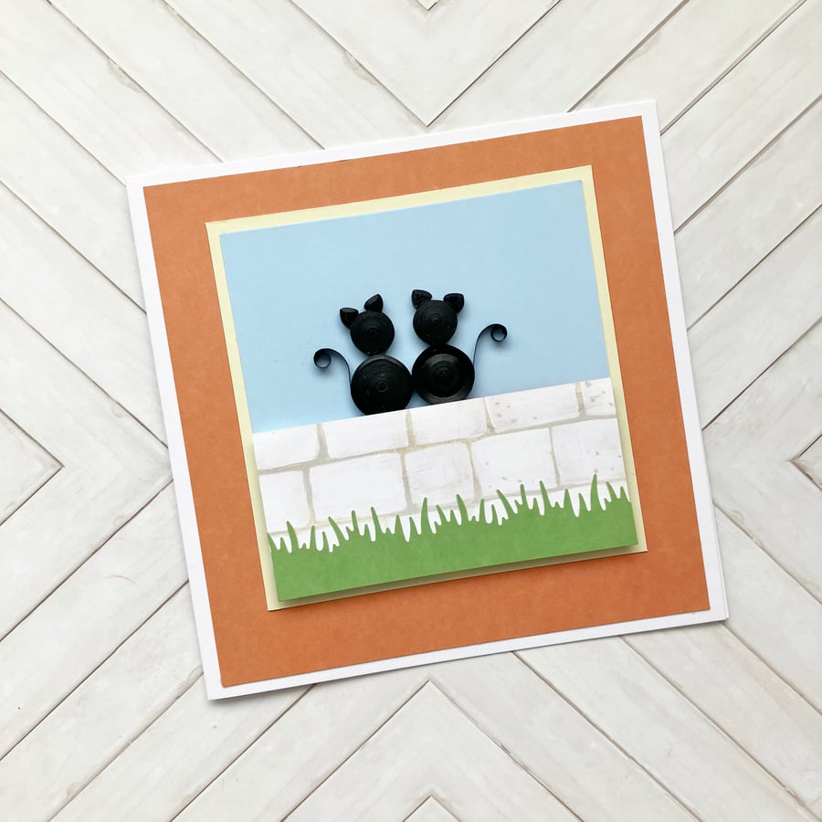 Blank card - quilled cats - boxed option - Folksy