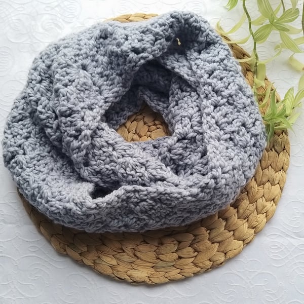 Crochet Infinity Scarf Ice Blue in Pure Wool &a... - Folksy