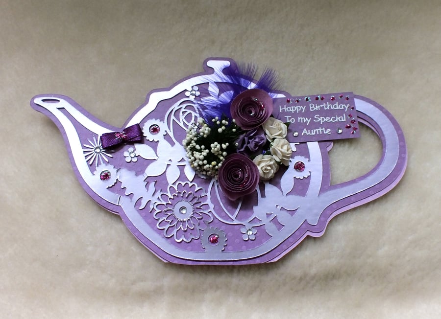 Special Auntie handmade birthday teapot card - Folksy