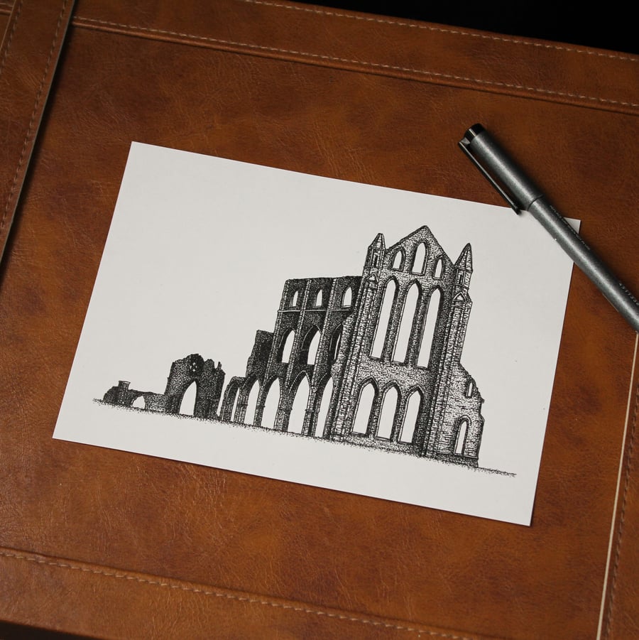 Whitby Abbey Illustration Print - A5 - Architec... - Folksy
