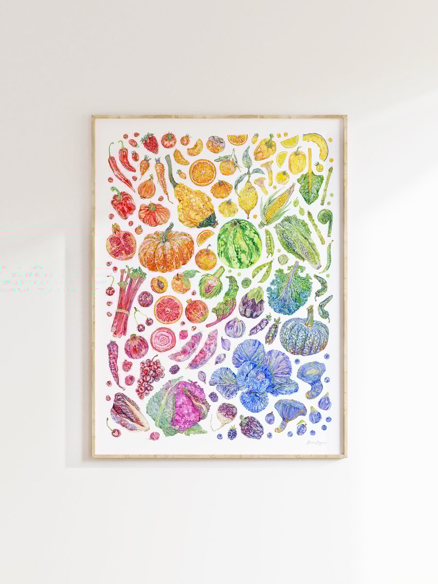 Rainbow Fruit and Vegetable Art Print - Illustr... - Folksy