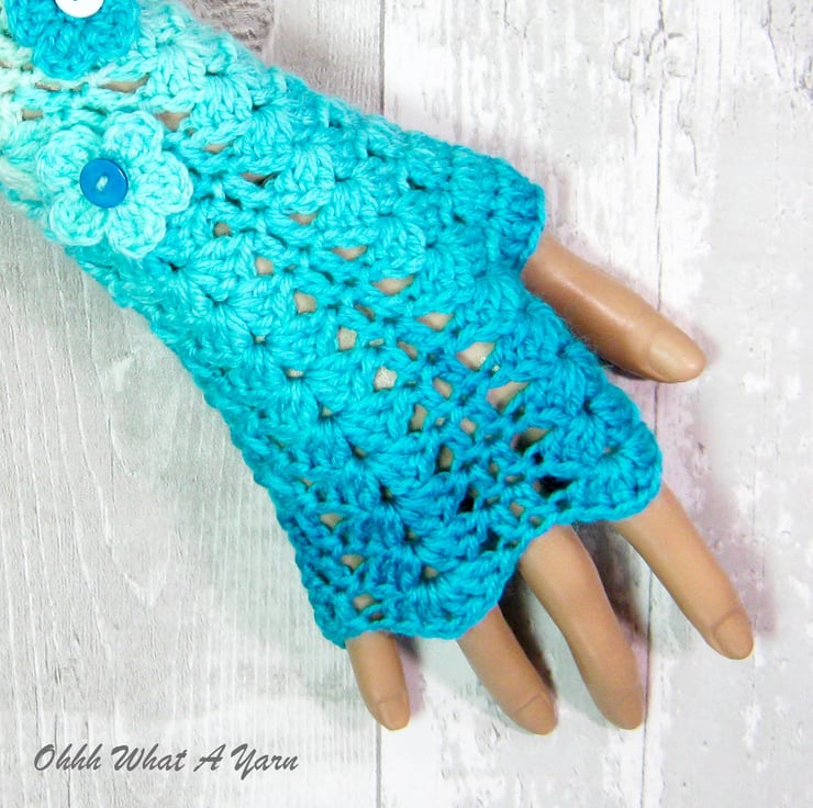 Turquoise ombre ladies lacy crochet gloves, fin... - Folksy