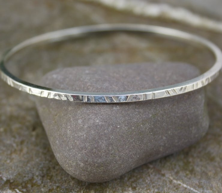 Silver Bangle ,patterned oval bangle - Folksy