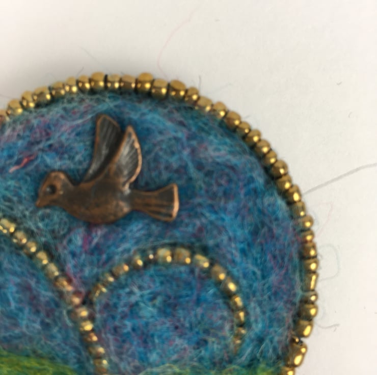 Needle felted, beaded bird brooch - Folksy