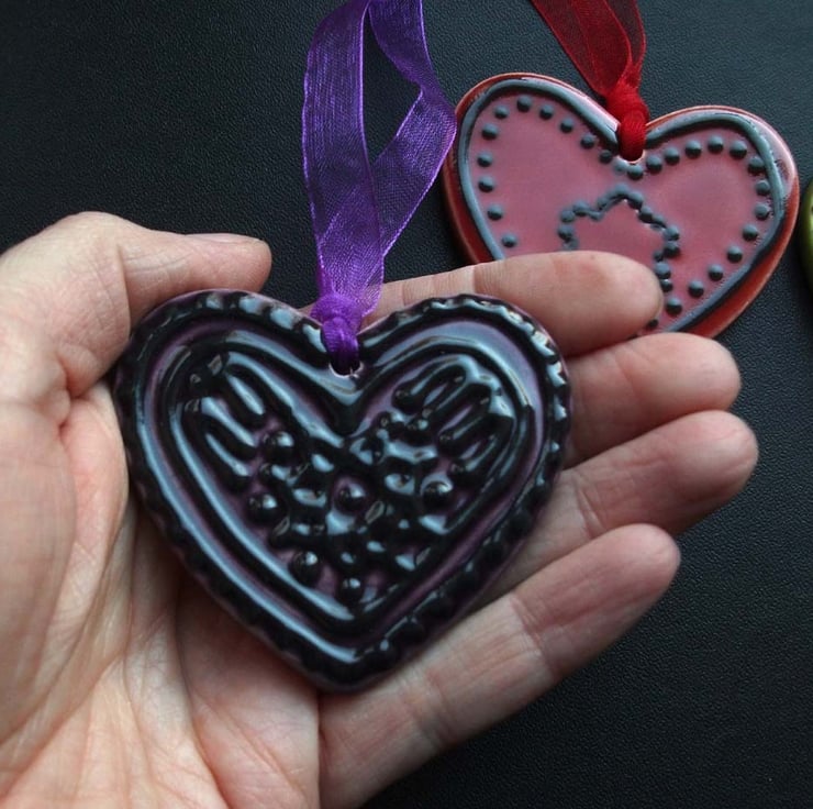 Set of three ceramic heart decorations - Folksy