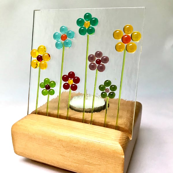 Glass Dot Flower Screen and Wooden Tealight Can... - Folksy