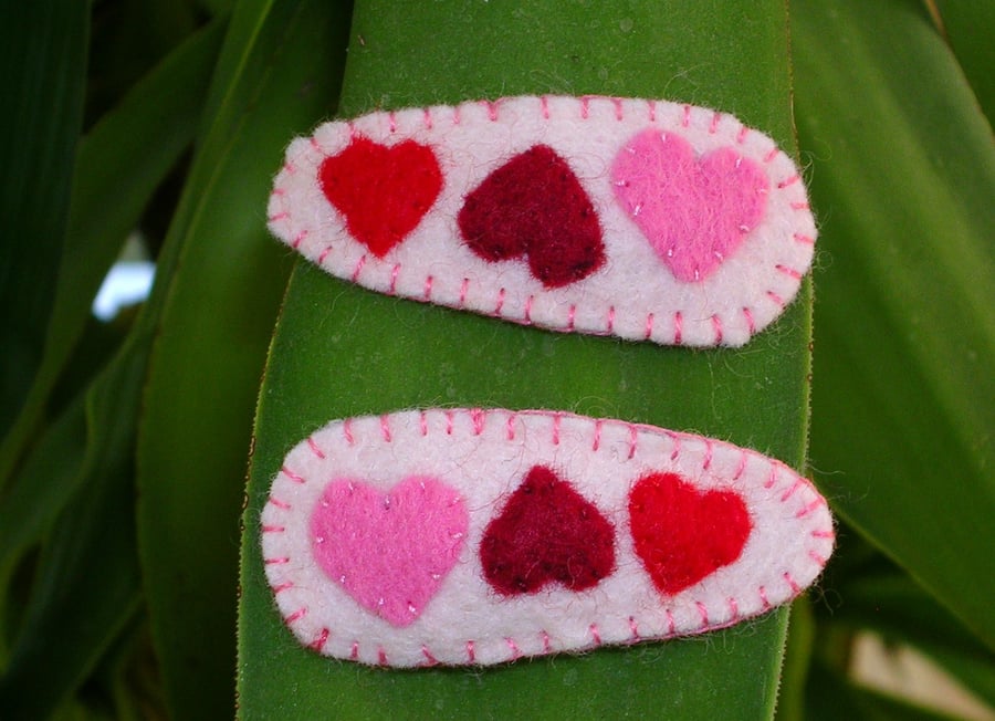 Pair of Valentine Heart Hair Clips - Folksy