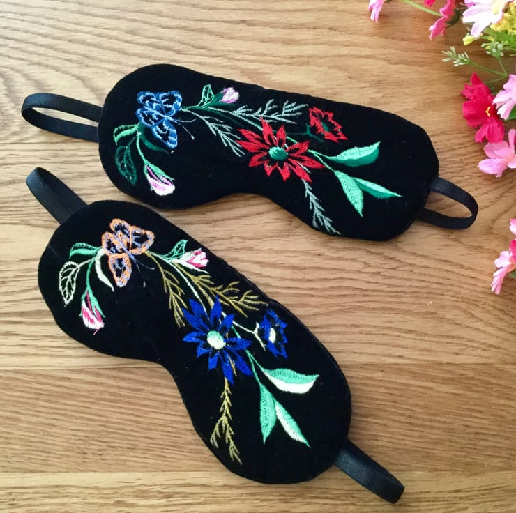 Velvet Sleepmask, crimson and sapphire floral e... - Folksy