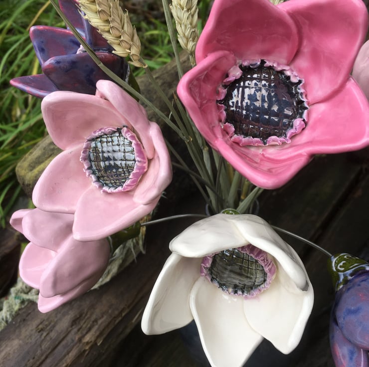 Pretty Ceramic Flower- single stem for vase dis... - Folksy