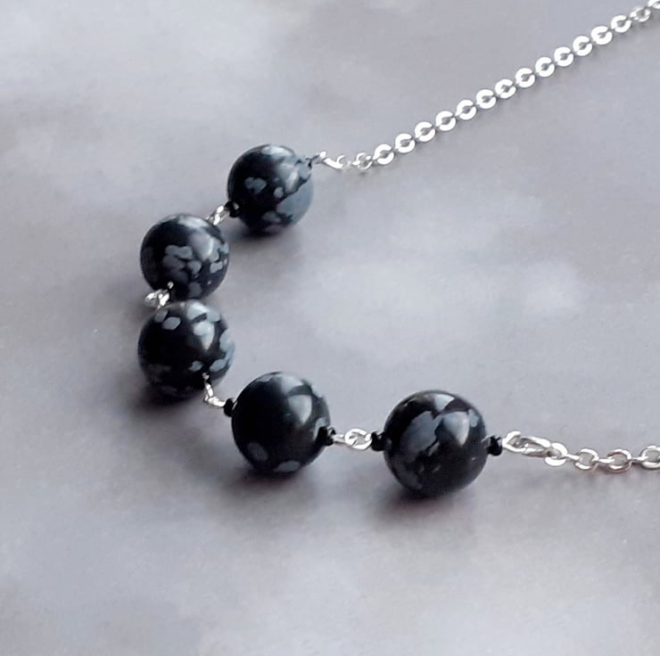 Snowflake Obsidian Necklace - Folksy
