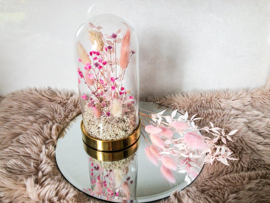 Dried flower arrangement in glass cloche dome - Folksy
