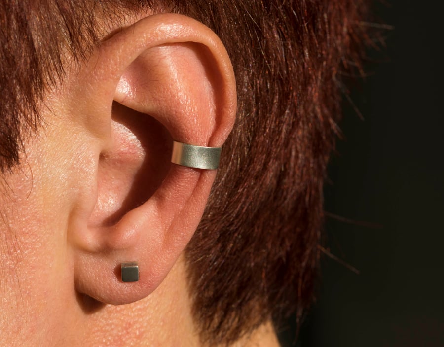 Slim silver ear cuff with a brush matte texture - Folksy
