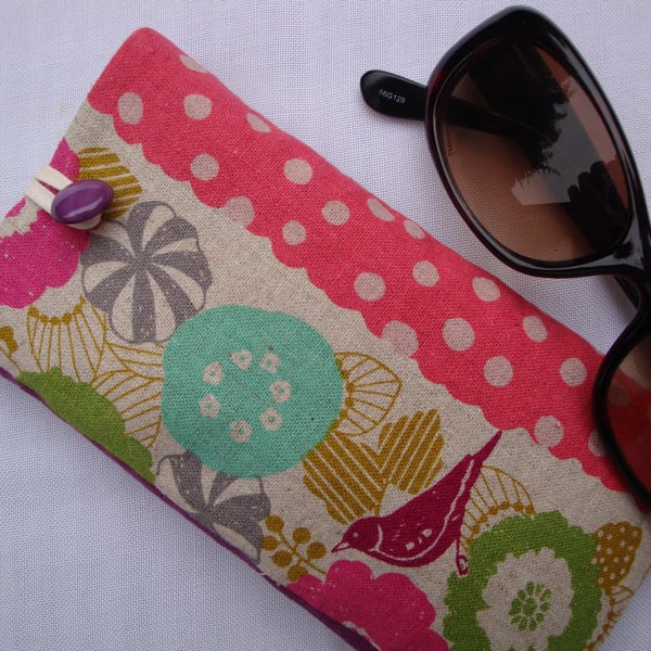 Cotton and linen fabric Glasses Case - Birds. - Folksy