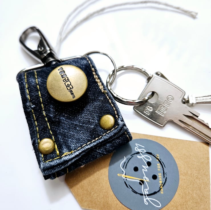 Denim key charms, jeans key ring, sustainable a... - Folksy