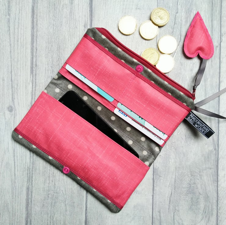 Polka dot and heart wallet - Folksy