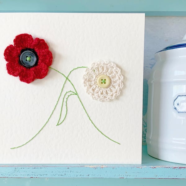 Hand Sewn Card. Poppy Card. Daisy Card. Flower ... - Folksy