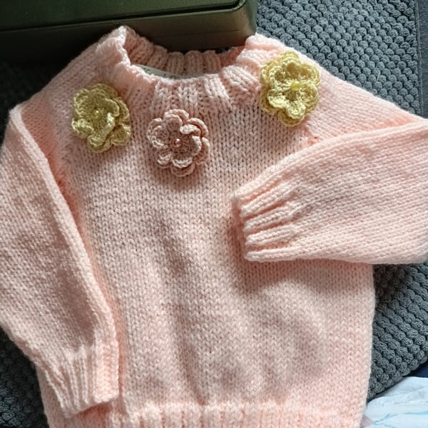 Hand Knitted childrens peach coloured jumper - Folksy