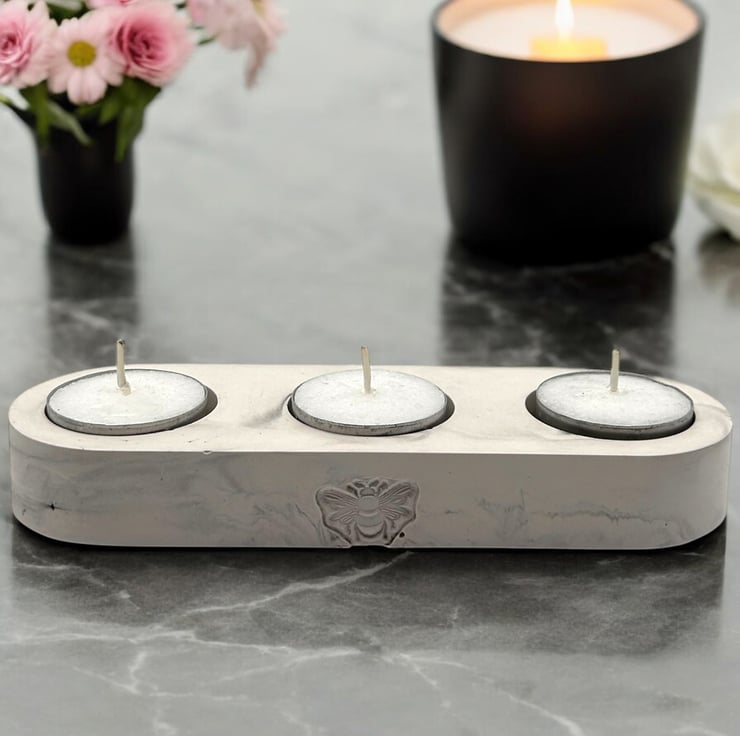 White Marble Effect Triple Tealight Holder Ador... - Folksy
