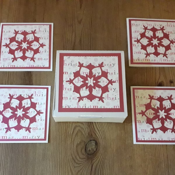 Box of 4 mini Christmas Snowflake Cards – pink - Folksy
