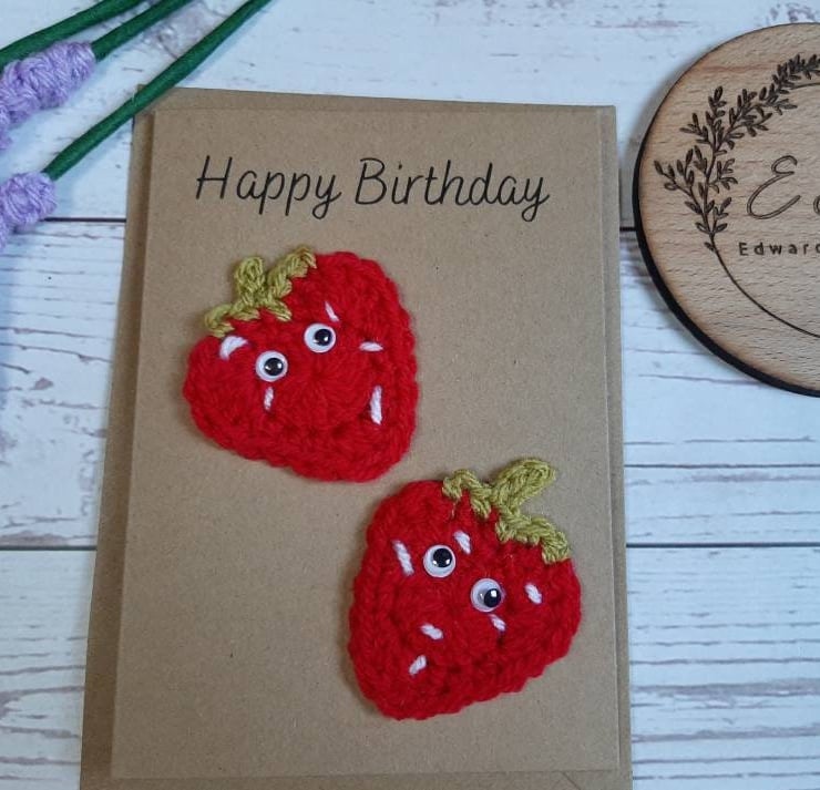 Crochet birthday card, Strawberry birthday card... - Folksy