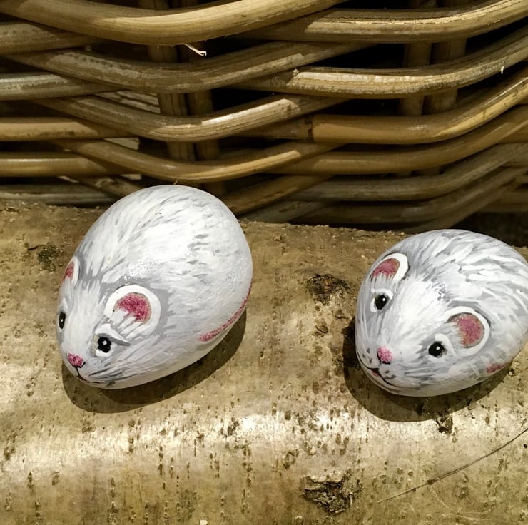 Mice hand painted pebbles garden rock wildlife ... - Folksy