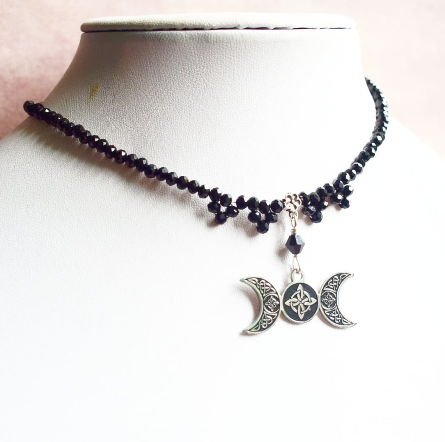 Triple Moon Goddess Necklace with Adjustable Be... - Folksy