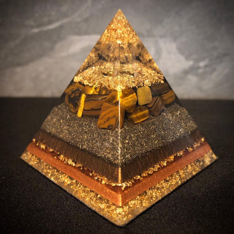 Crystal Energy Pyramid with Tiger's Eye and Cle... - Folksy