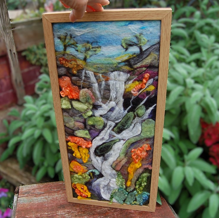 Textile art picture - Waterfall - Needle felte... - Folksy