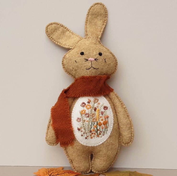 Rabbit, hand embroidered woodland bunny keepsak... - Folksy