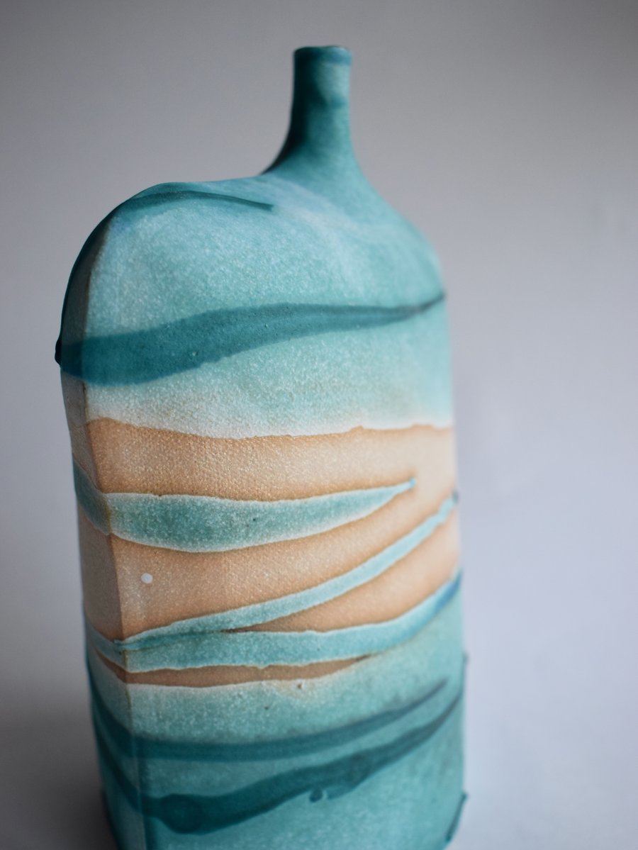 Turquoise Seascape Large Ceramic Bottle - Folksy