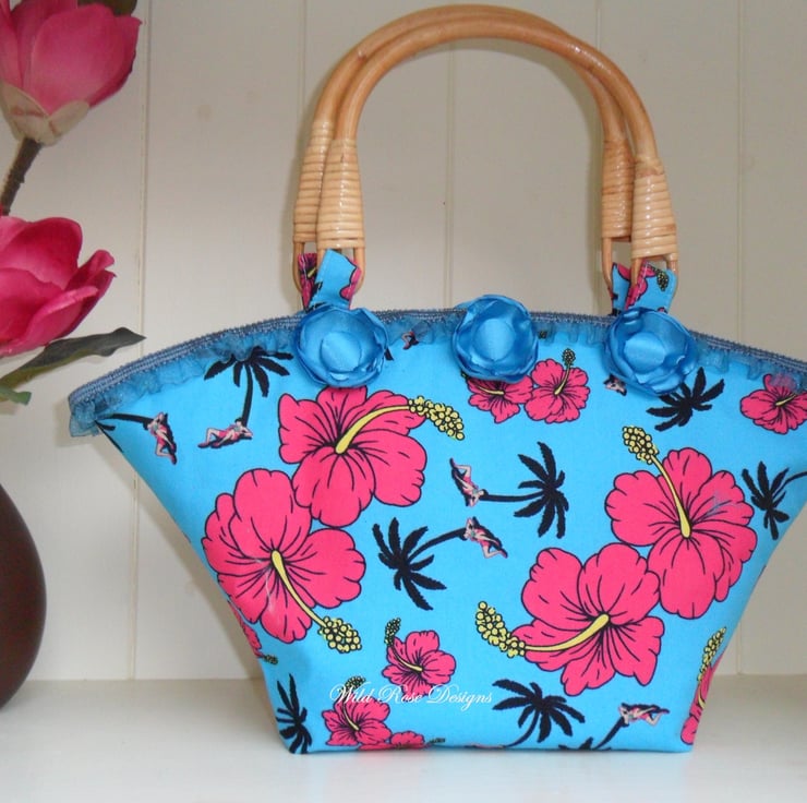 Blue cotton print Summer Handbag - Folksy