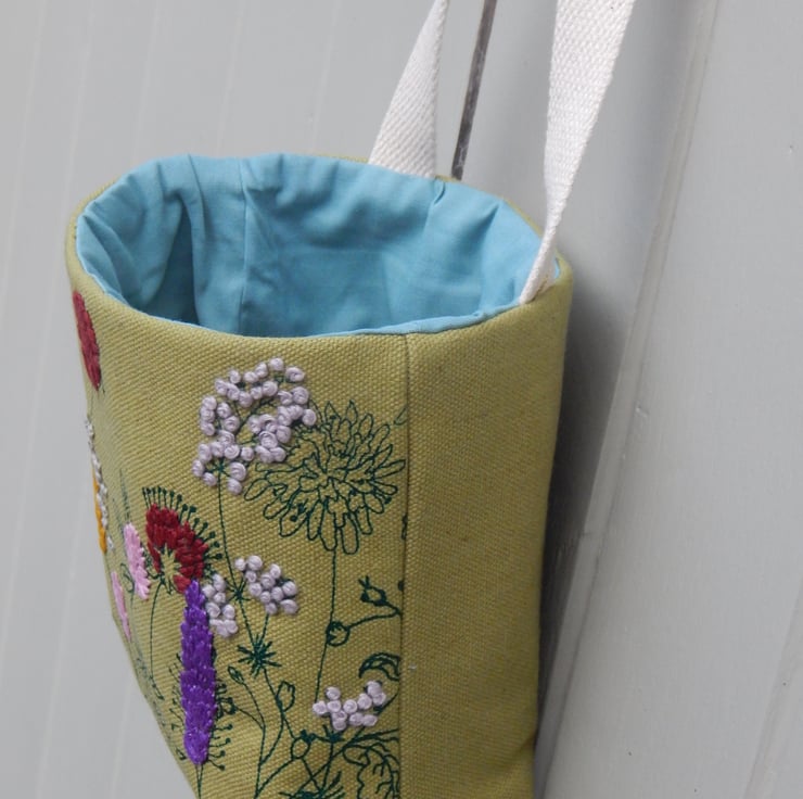 Screen printed fabric basket - Hedgerow Design - Folksy