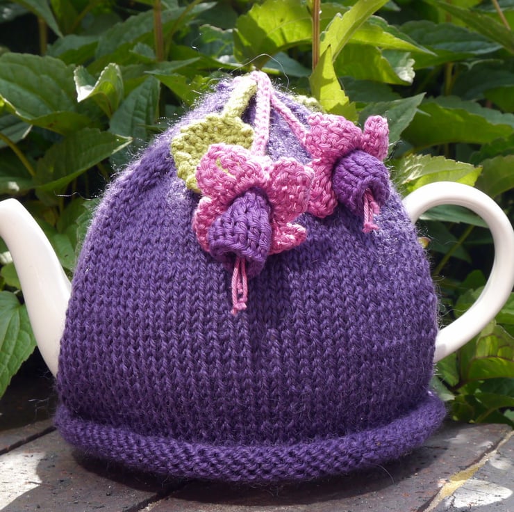 Purple Teapot Cosy with Fuchsia Flowers, Teacos... - Folksy