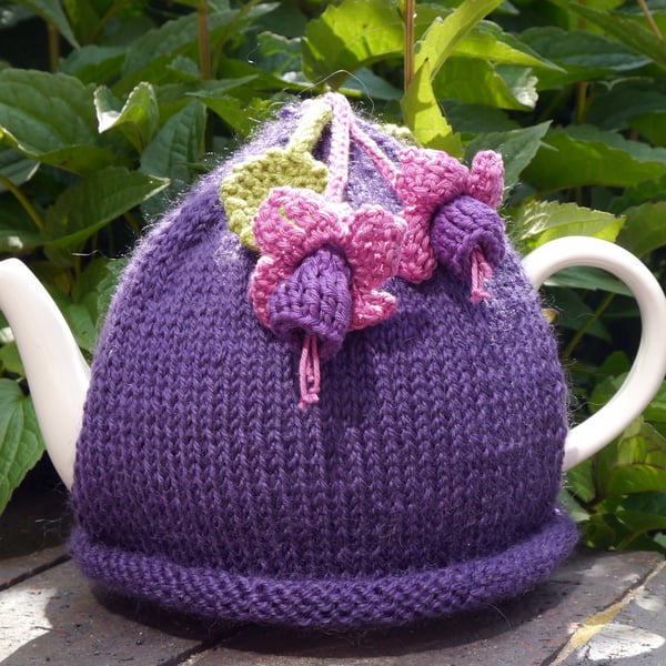 Purple Teapot Cosy with Fuchsia Flowers, Teacos... - Folksy