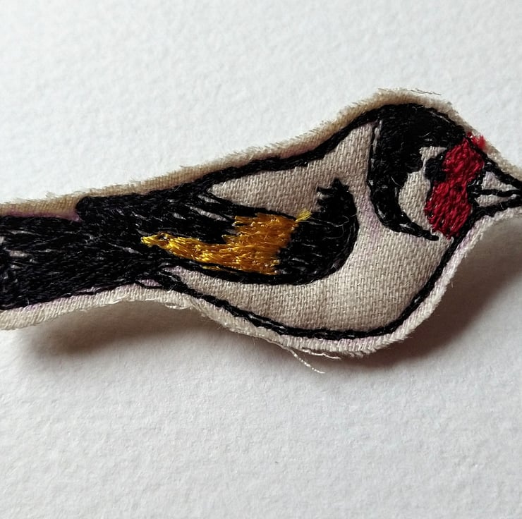 Embroidered Goldfinch Brooch - Folksy