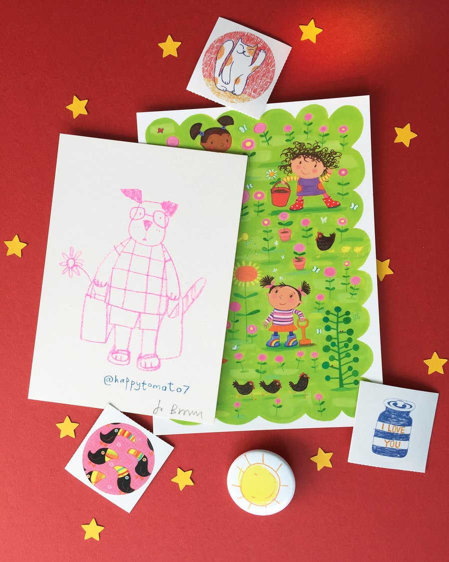 Cute art prints and badge set by illustrator Jo... - Folksy