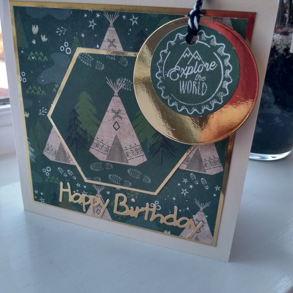 Camping action birthday card - Folksy