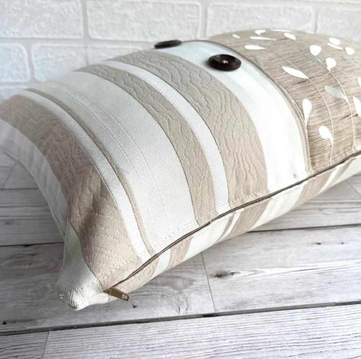 Cream and Beige Rectangular Cushion with Leaves... - Folksy