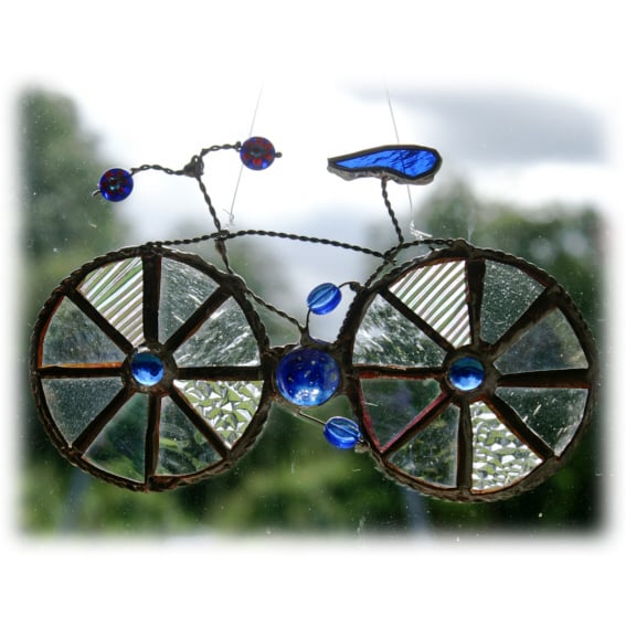 Bicycle Suncatcher Blue Stained Glass Handmade ... - Folksy